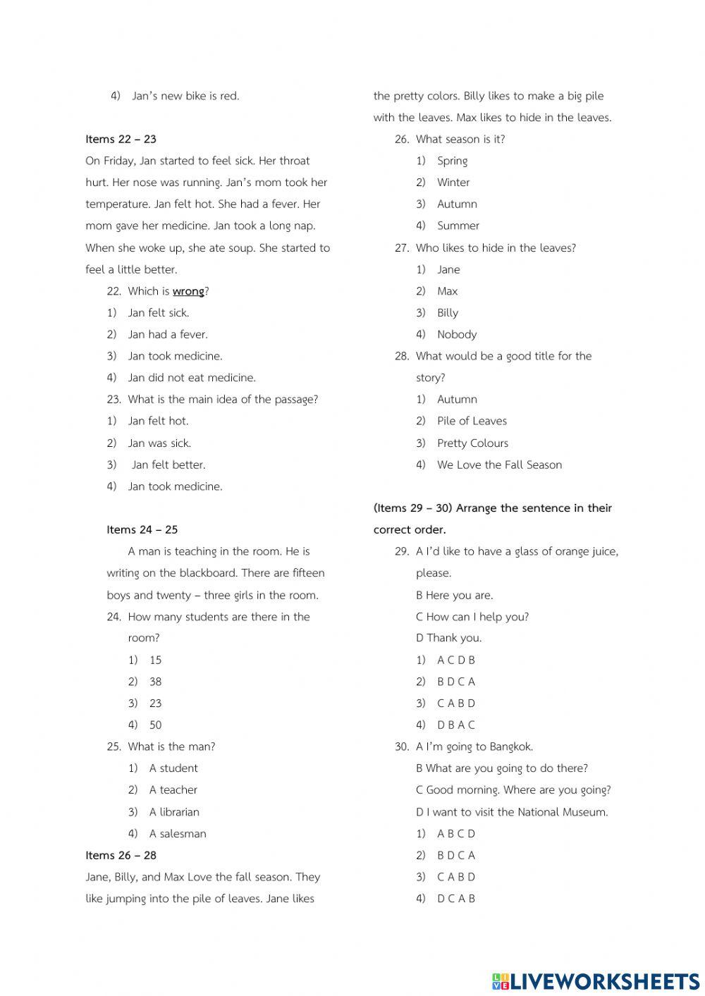 Final Exam III interactive worksheet | Live Worksheets