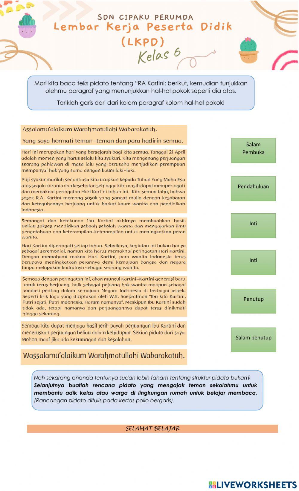 Struktur pidato interactive worksheet | Live Worksheets