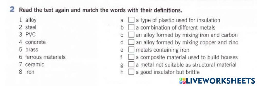 Materials online exercise for | Live Worksheets