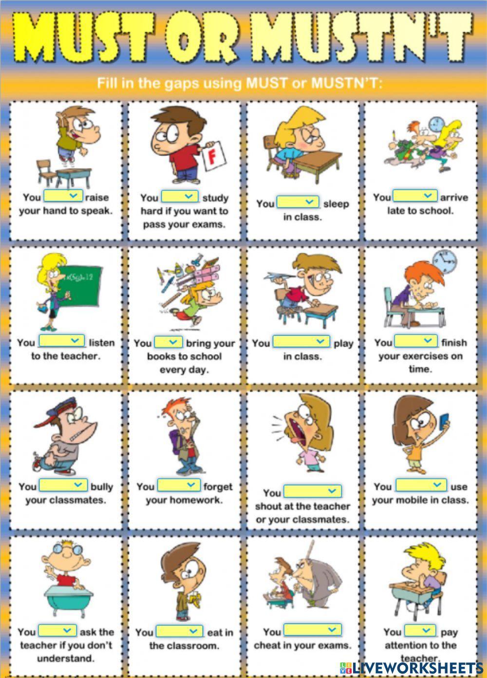 Must or Mustn't online pdf exercise | Live Worksheets
