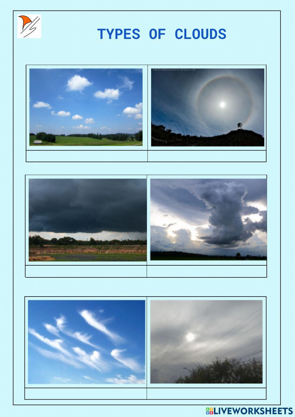 Types Of Clouds Worksheet