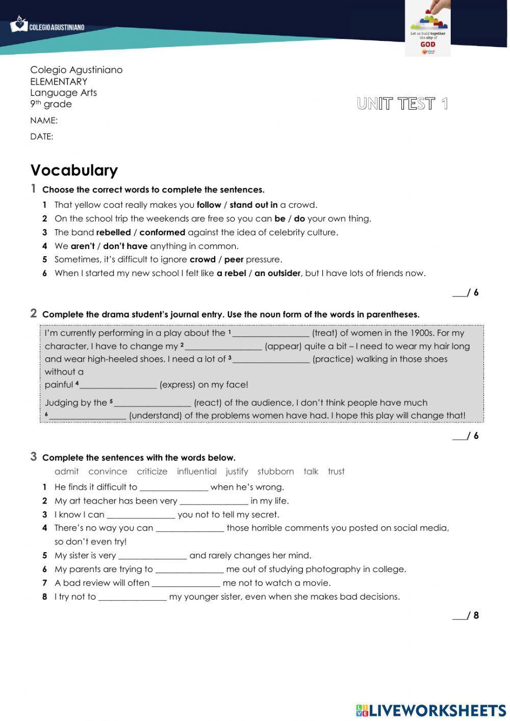 UNIT TEST 1: What connect us? cambios online exercise for | Live Worksheets