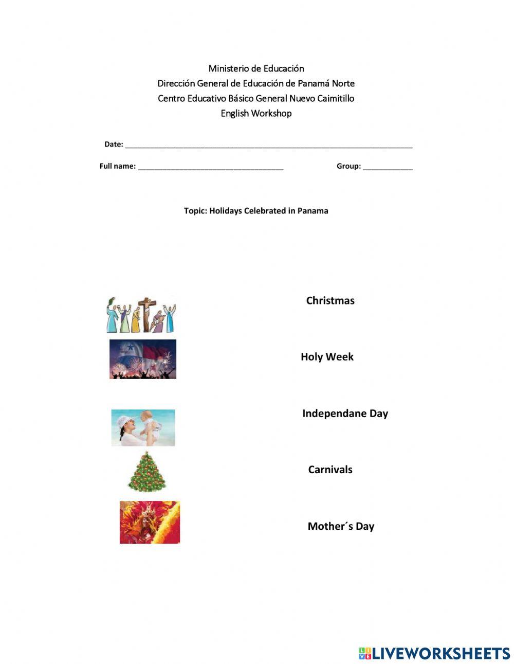 Holidays Celebrated in Panama worksheet | Live Worksheets