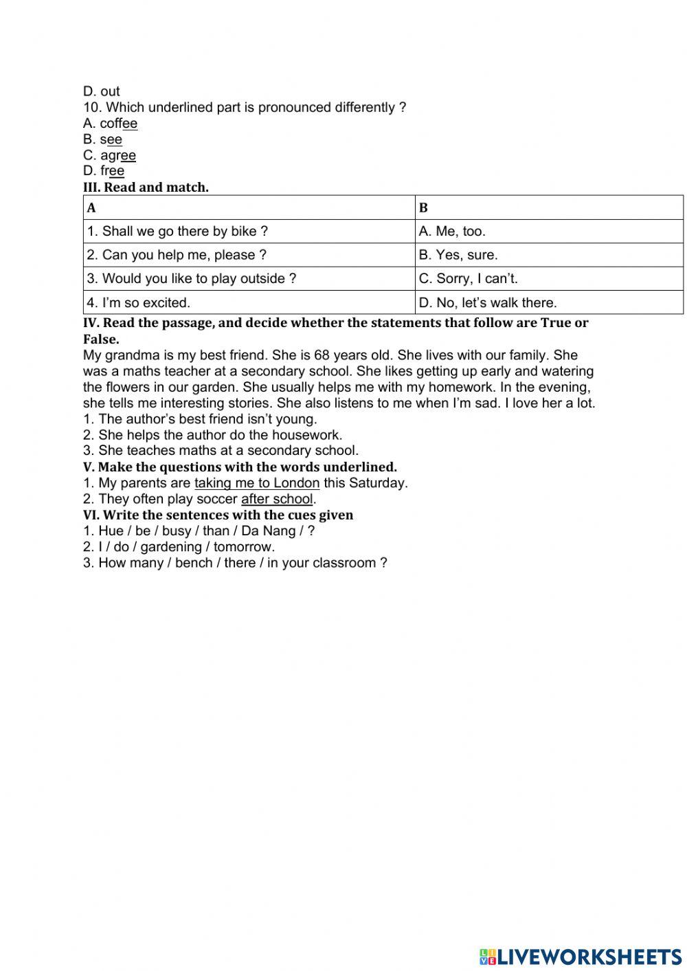 Test online exercise for 6 | Live Worksheets