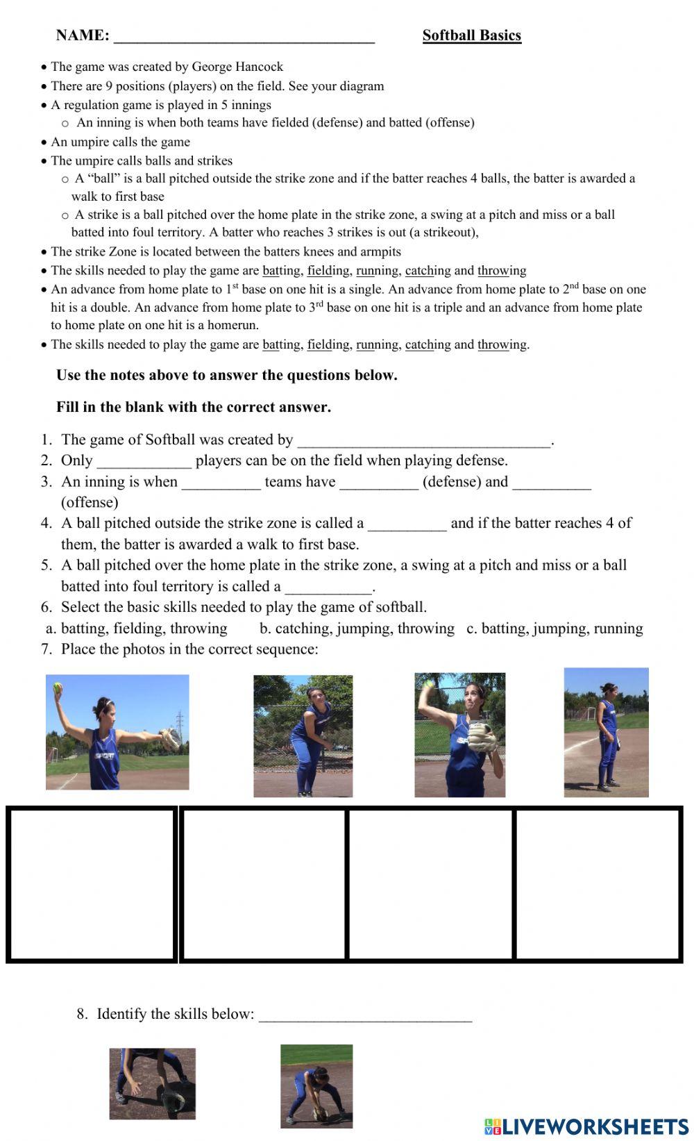 6 MILLER SOFTBALL online exercise for | Live Worksheets