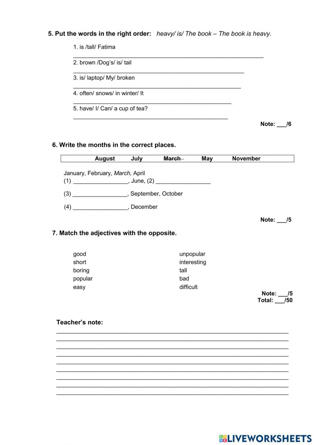 Mid-term exam (Test 2) online exercise for | Live Worksheets