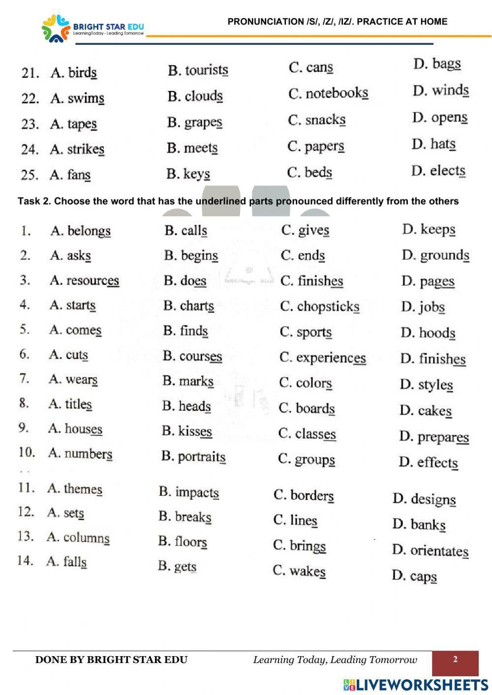 Pronounciation … | Free Interactive Worksheets | 1878951