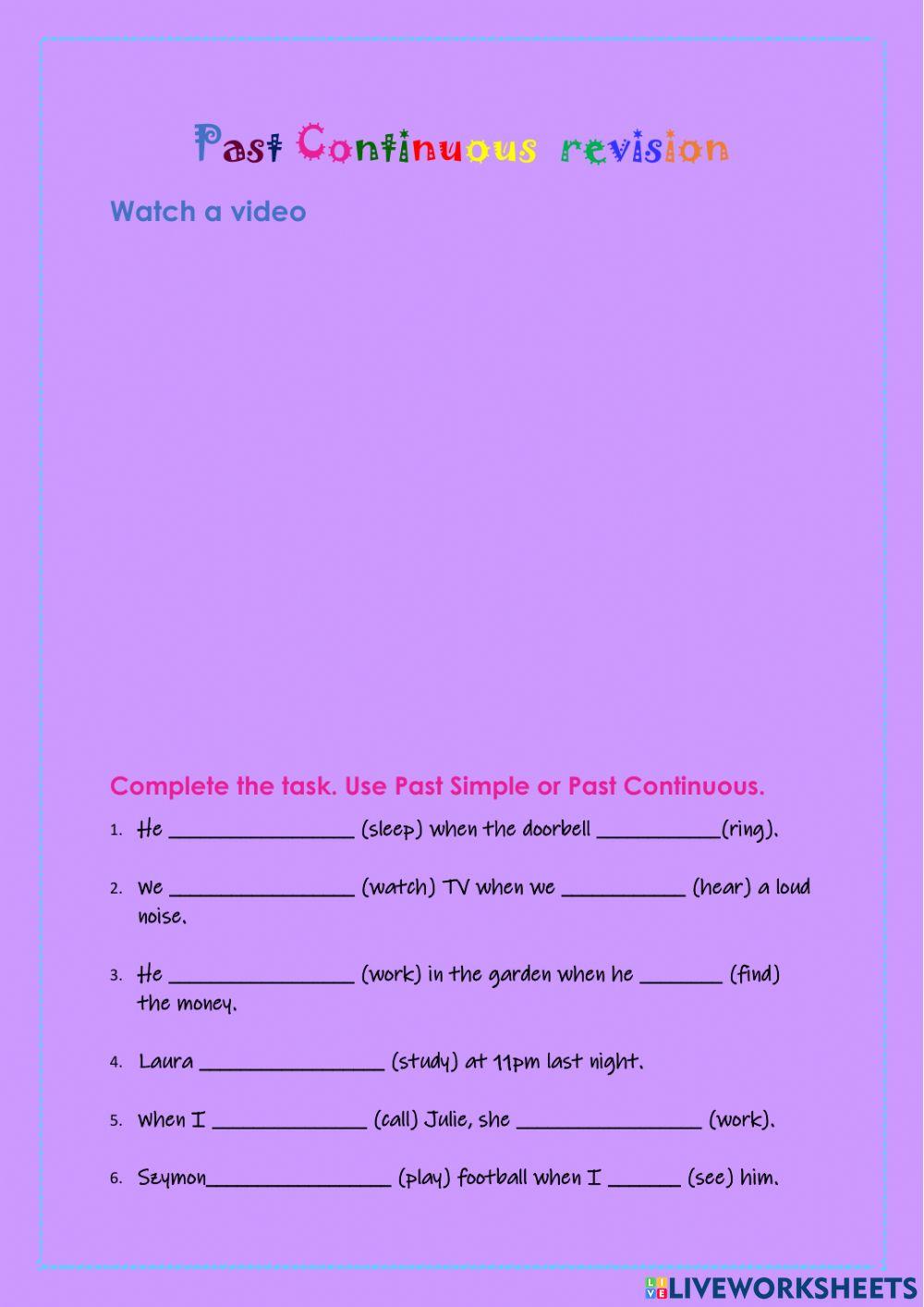 Past Continuous Online Exercise For 6 | Live Worksheets