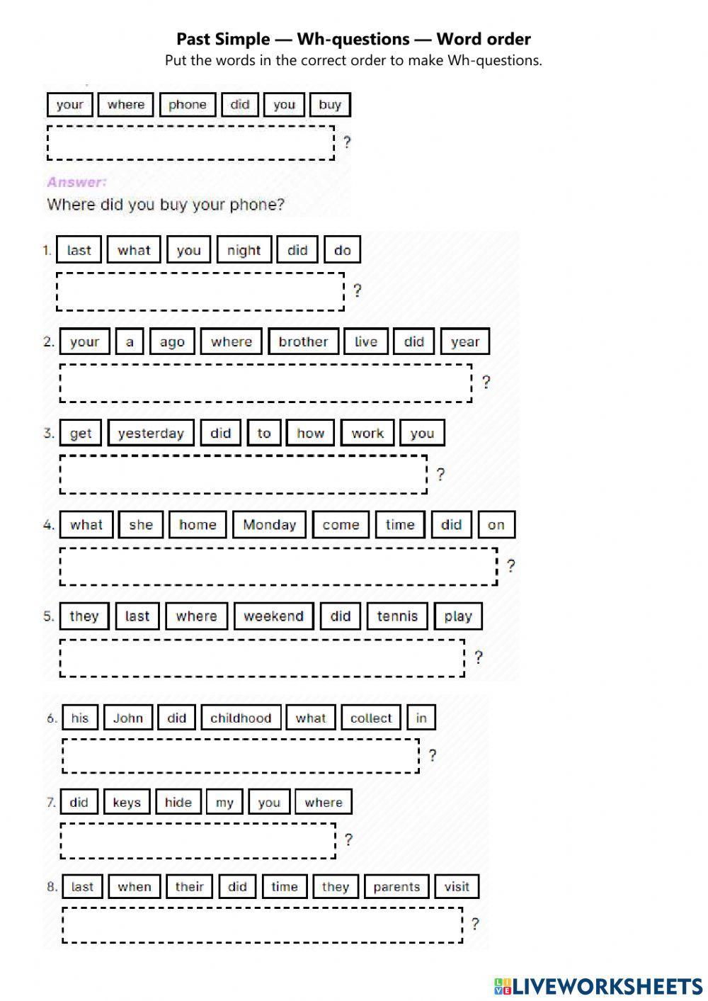 Past Simple — W… | Free Interactive Worksheets | 1879270
