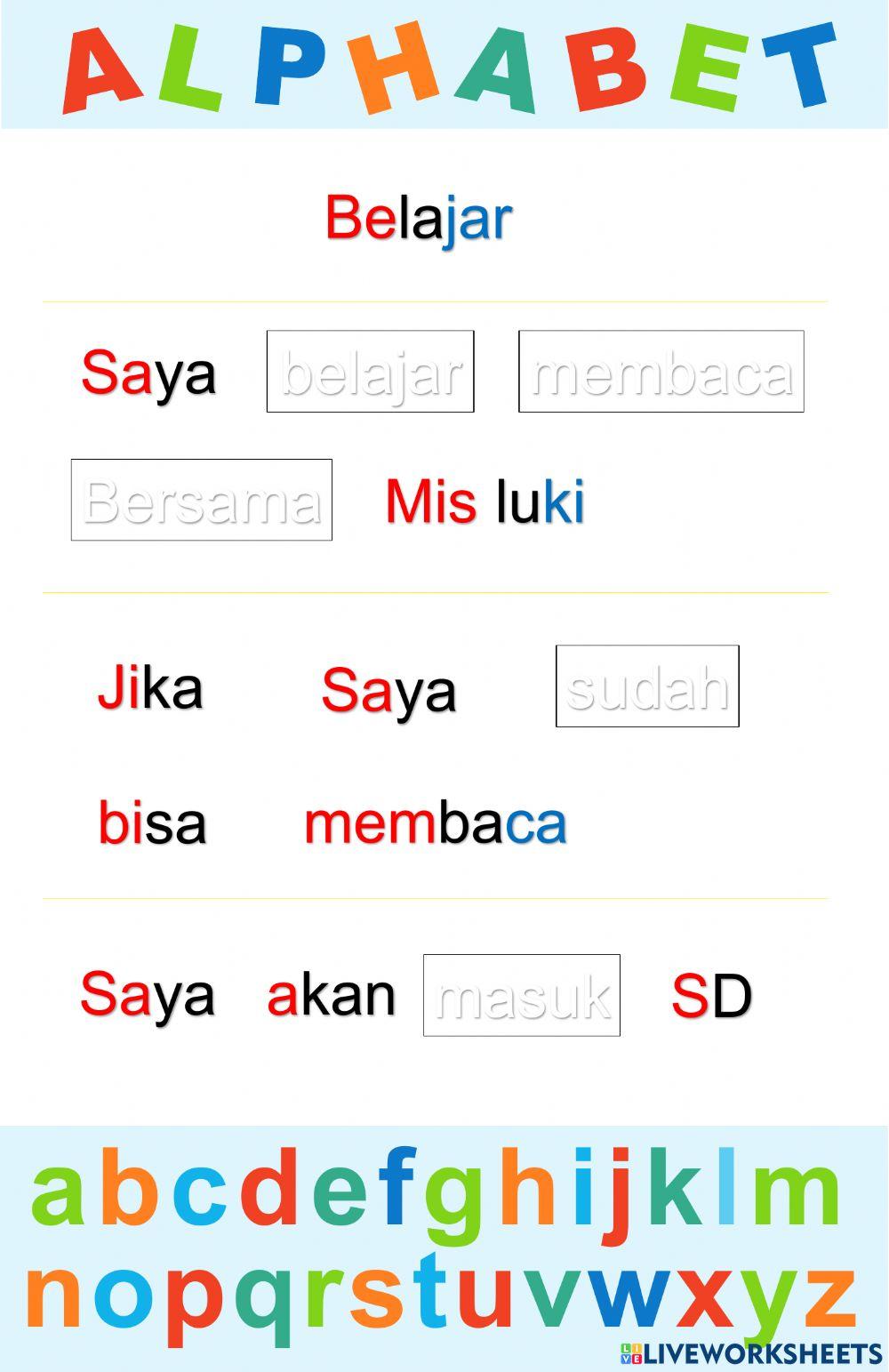 Belajar membaca… | Free Interactive Worksheets | 1879291