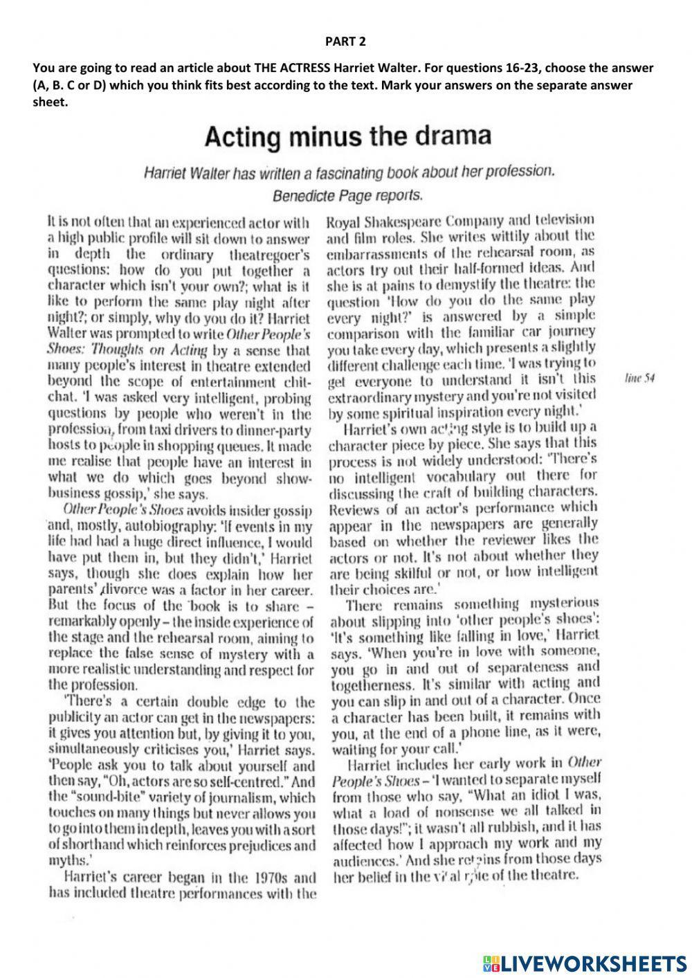 Reading test b2 | vannguyen09 | Live Worksheets