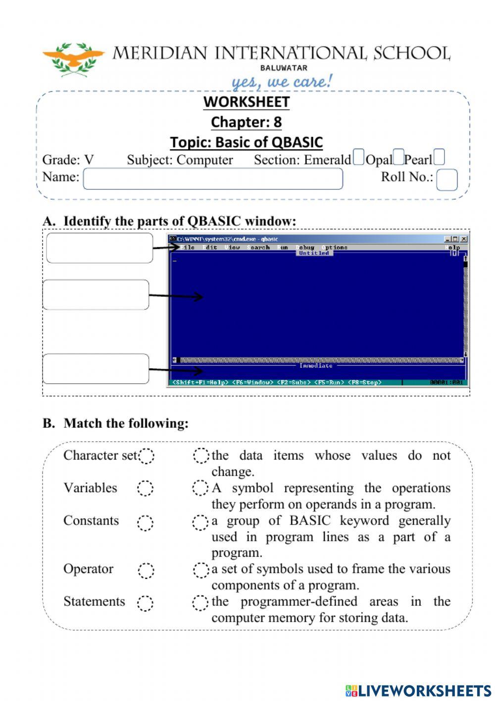 Chapter 8 Basic Of Qbasic Worksheet Live Worksheets 