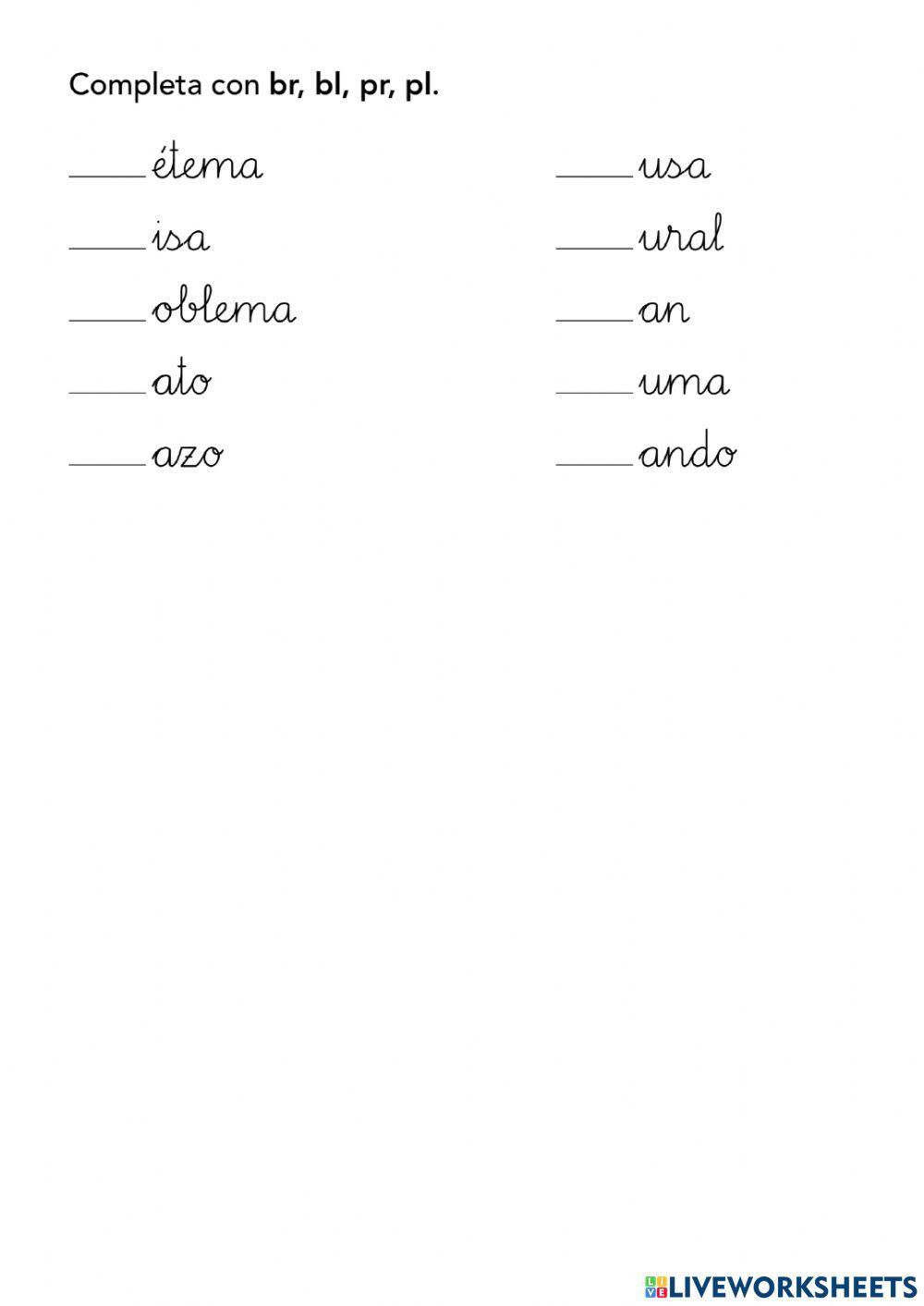 Br, bl,pr, pl | Free Interactive Worksheets | 1879577