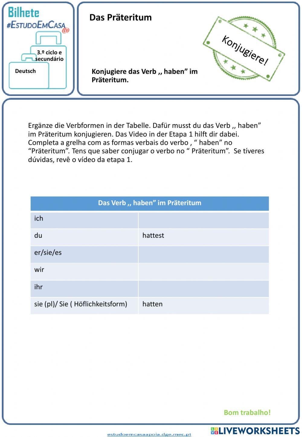 Das Präteritum interactive worksheet | Live Worksheets
