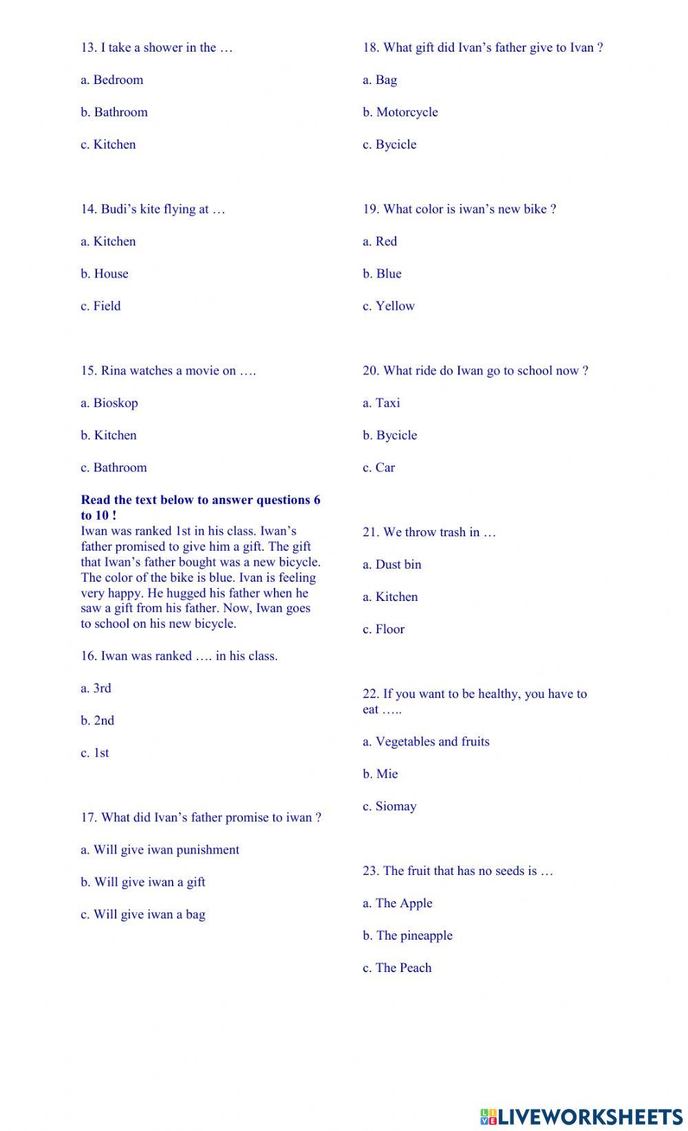 Latihan bahasa ingris galen kelas 1 sd worksheet | Live Worksheets