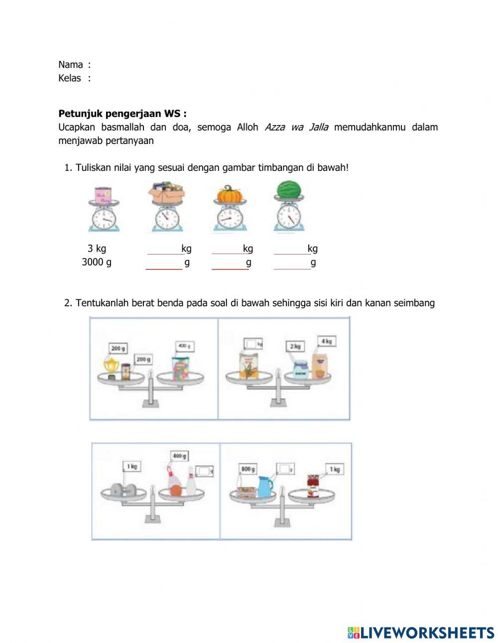 Worksheets Satuan Berat Kelas 2 3549821 | Hani Nurlatifah