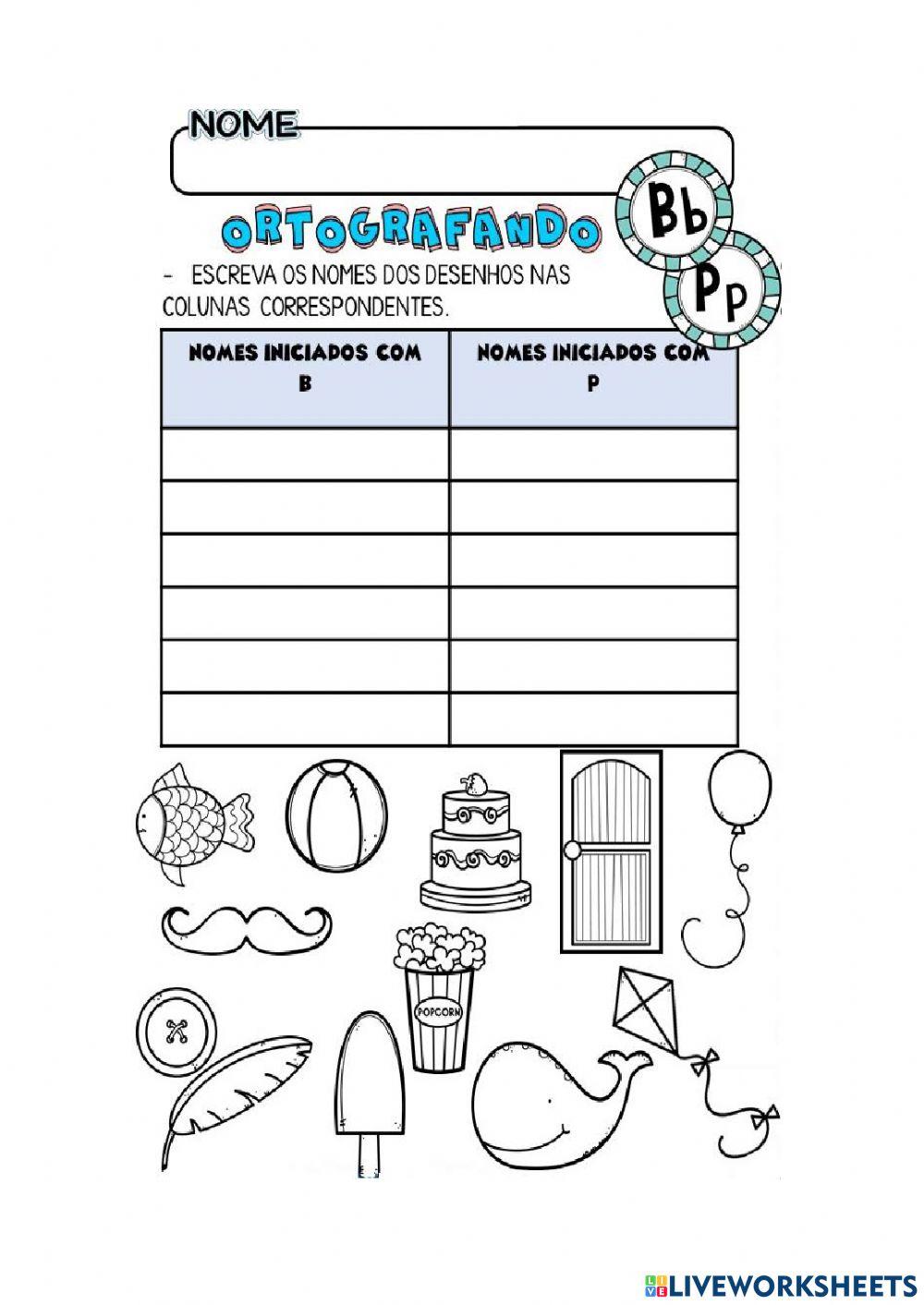 Letras P e B interactive worksheet | Live Worksheets