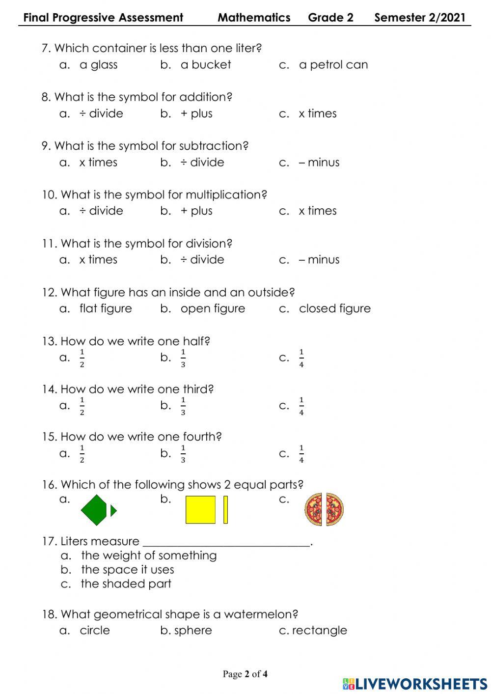 FINAL MATHEMATICS SEM 2 online exercise for | Live Worksheets