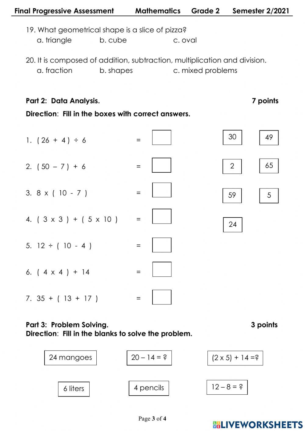 FINAL MATHEMATICS SEM 2 online exercise for | Live Worksheets