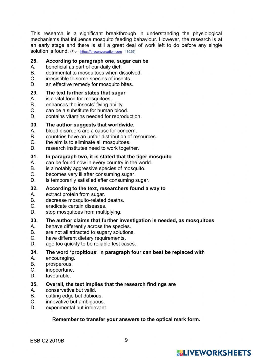 ESB C2 READING … | Free Interactive Worksheets | 2196324