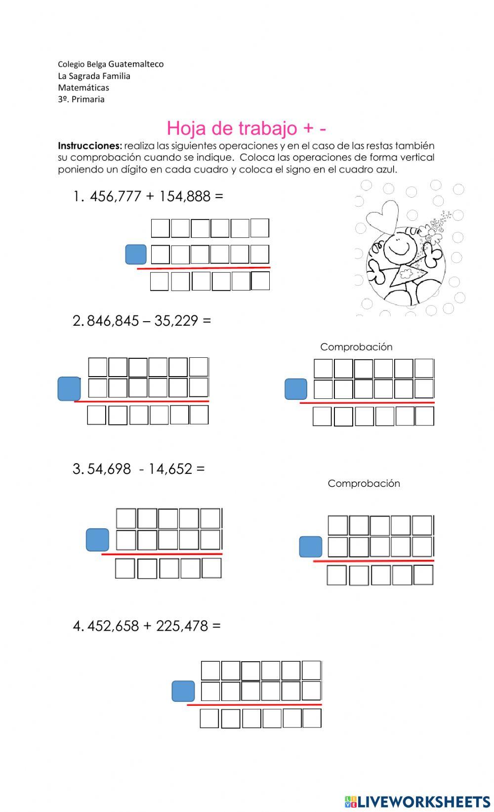 HT suma y resta 3o. Primaria online exercise for | Live Worksheets