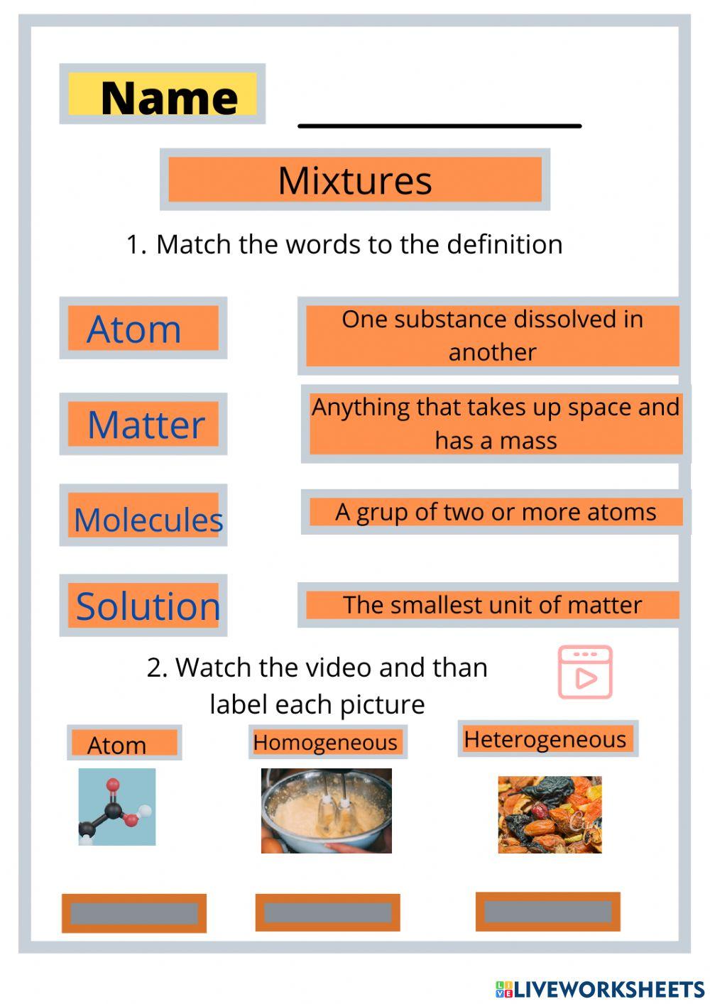 Mixtures free online worksheet | Live Worksheets