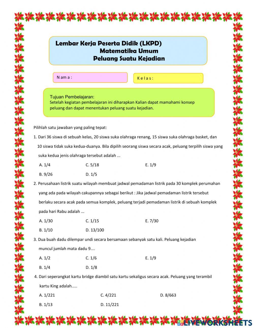 LKPD Peluang online worksheet | Live Worksheets