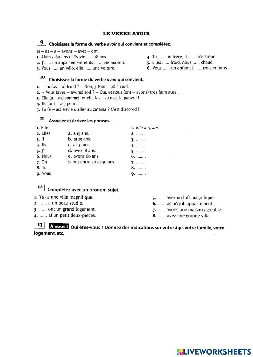 Le verbe avoir | Michelle Brijaldo | Live Worksheets