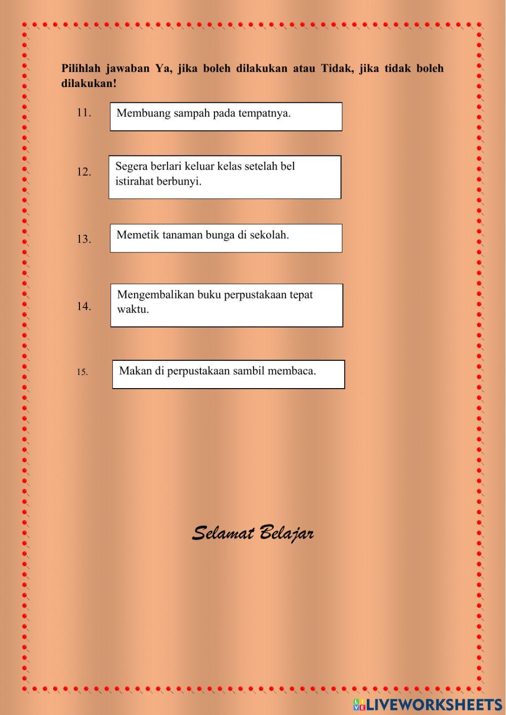 Latihan ppkn tata tertib di sekolah worksheet | Live Worksheets