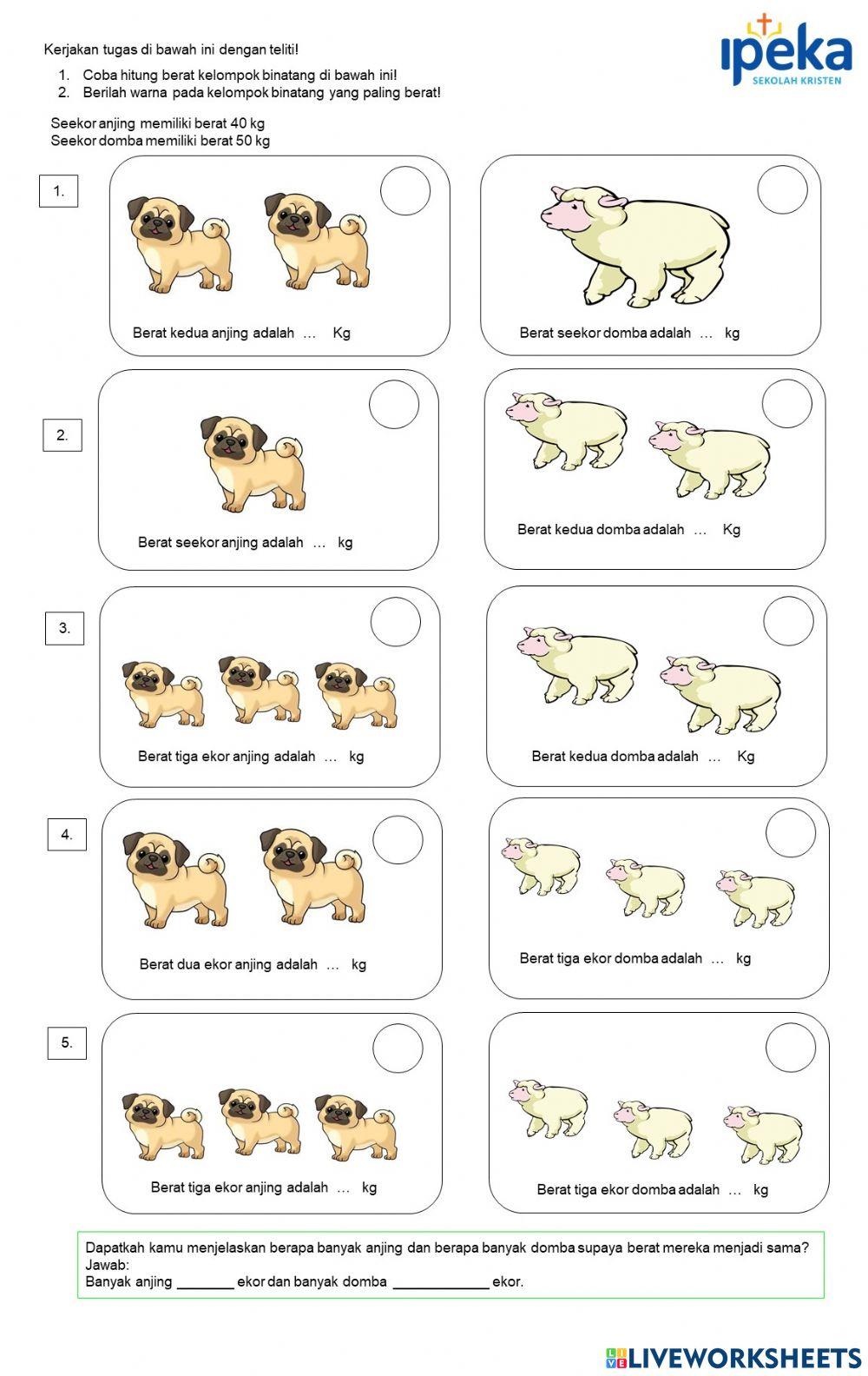 Membandingkan berat benda1 worksheet | Live Worksheets