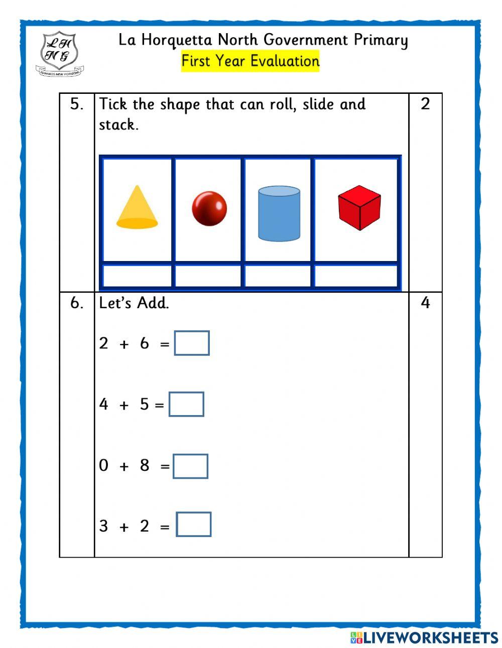Mathematics Evaluation 3 online exercise for | Live Worksheets