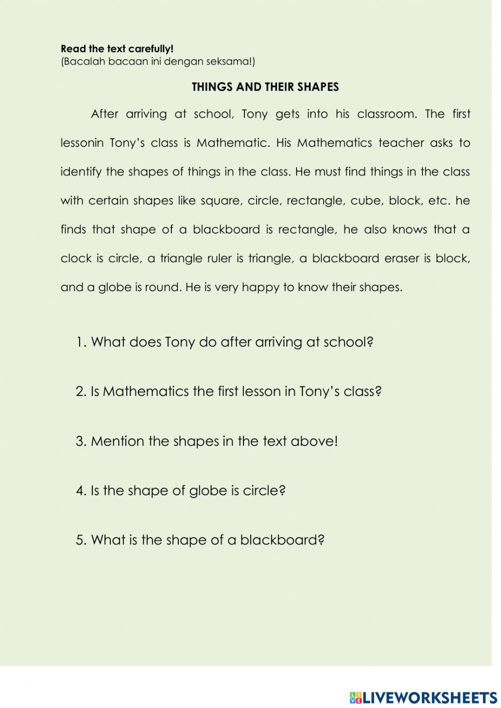 Shapes K5 worksheet | Live Worksheets