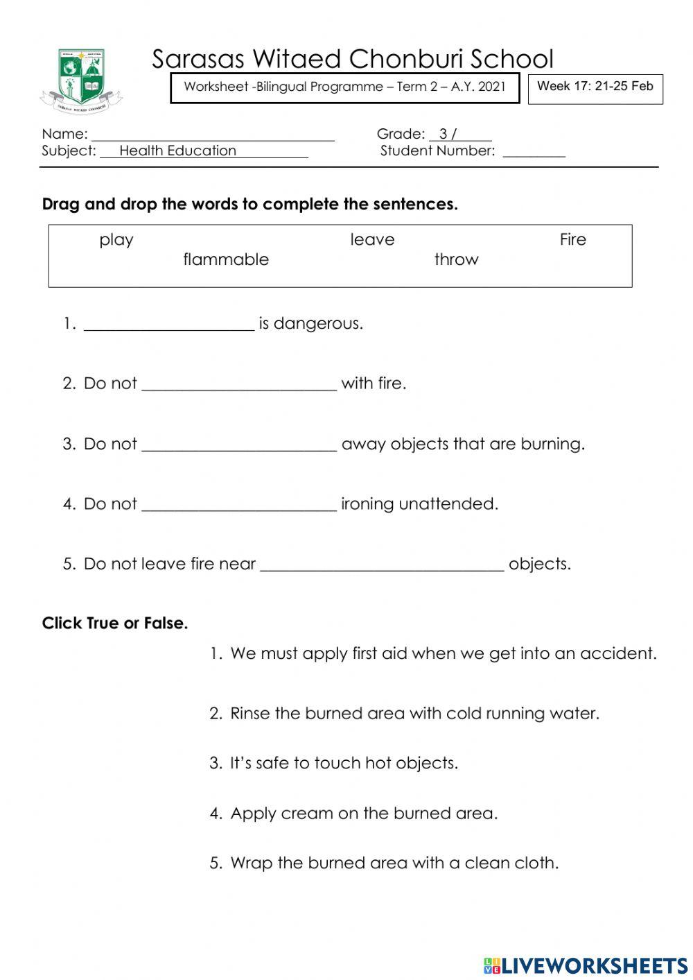 Fire Accidents worksheet | Live Worksheets