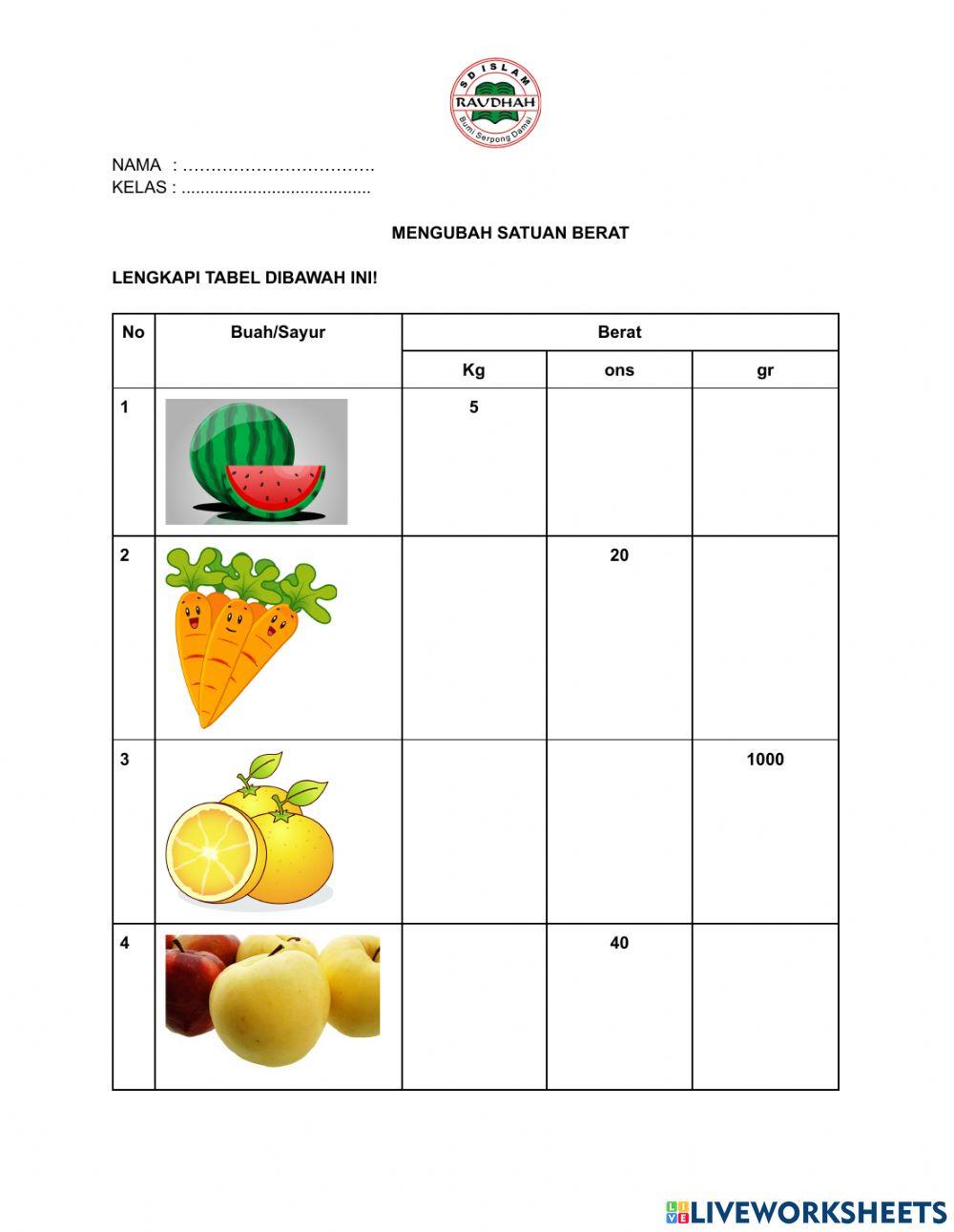 Satuan berat 1881690 | MissUmi_15 | Live Worksheets