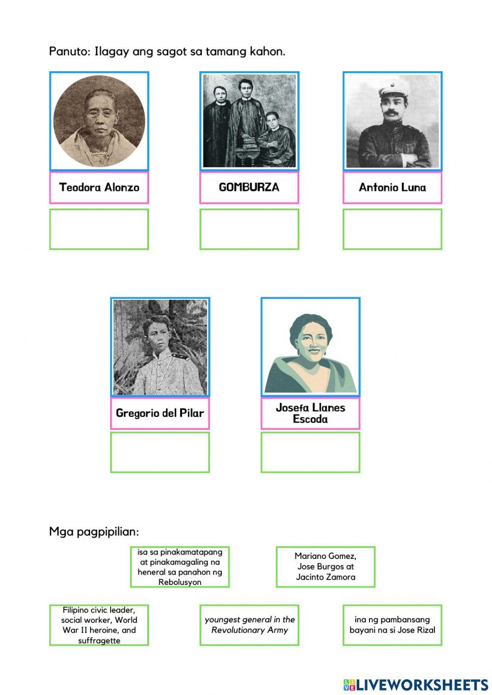 Mga Bayani At Sagisag Worksheet