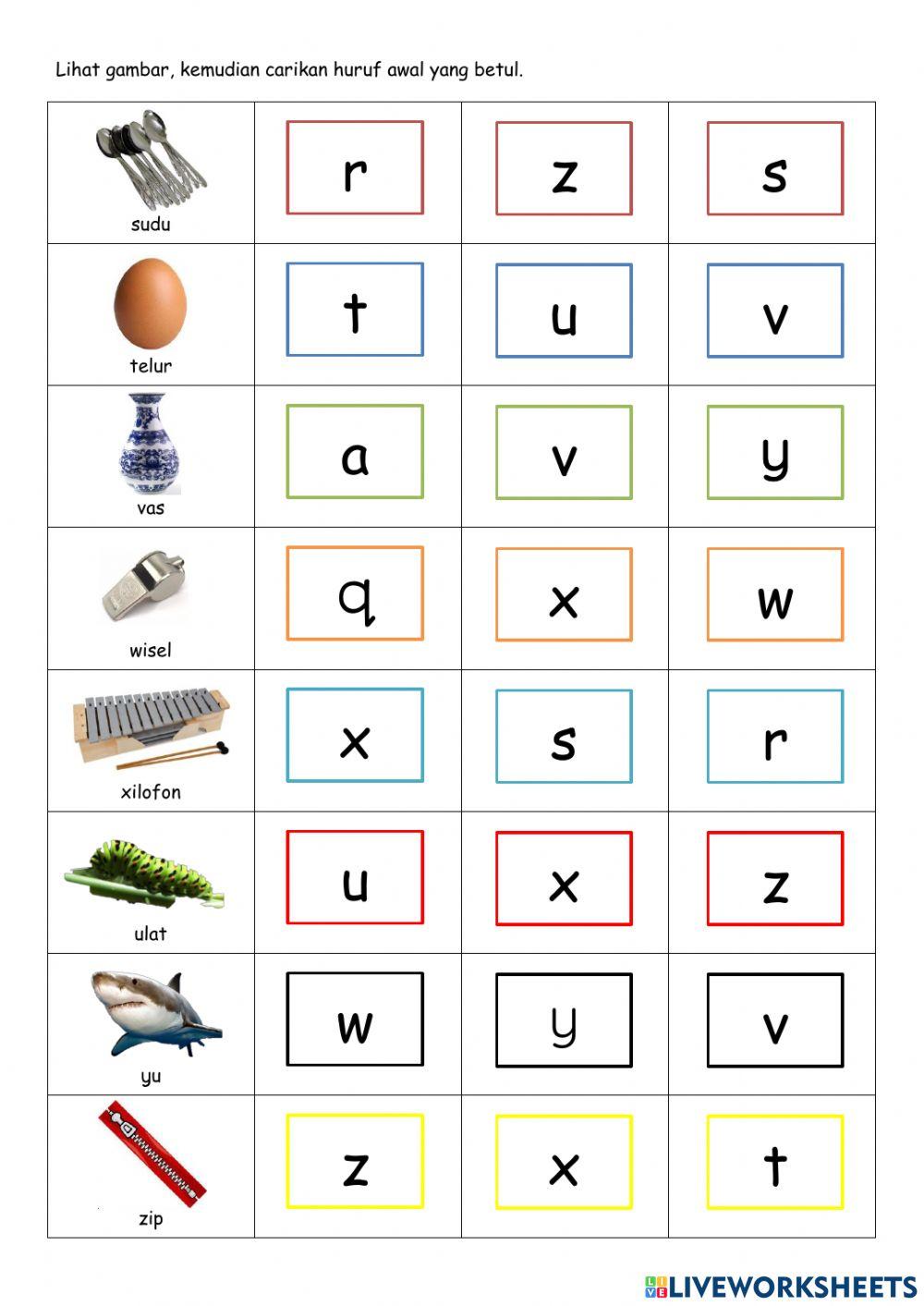 Ulangkaji huruf s-z worksheet | Live Worksheets