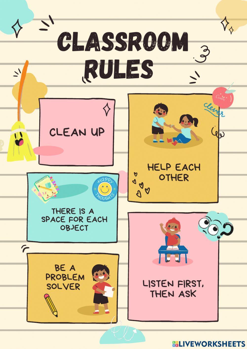 Classroom rules | Free Interactive Worksheets | 1882359