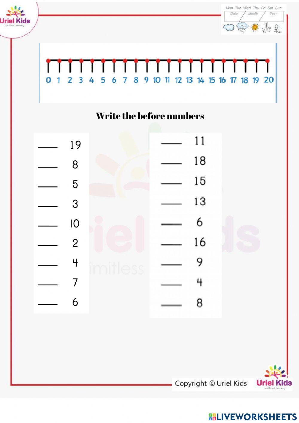 before numbers online exercise for | Live Worksheets