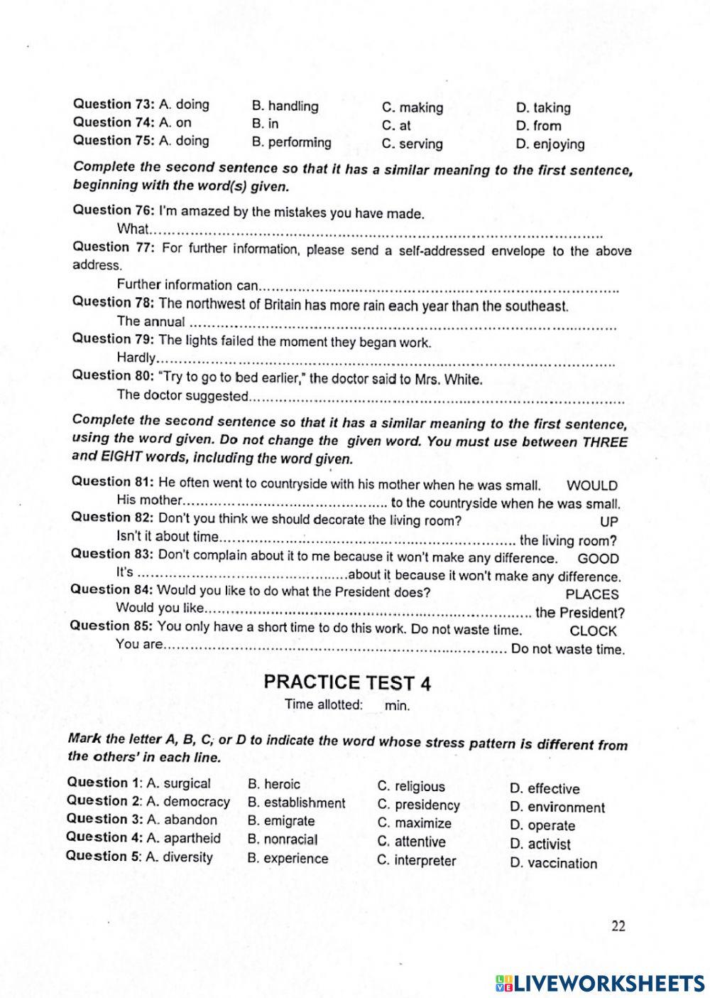 Practice test 4 - CNN (13) worksheet | Live Worksheets