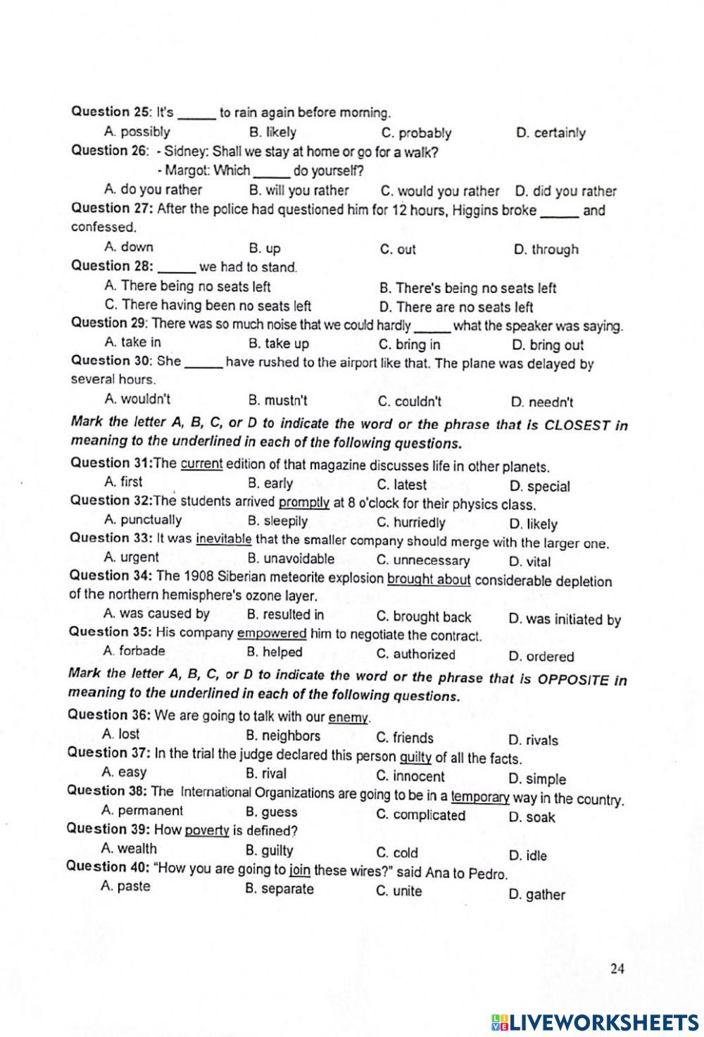 Practice test 4 - CNN (13) worksheet | Live Worksheets