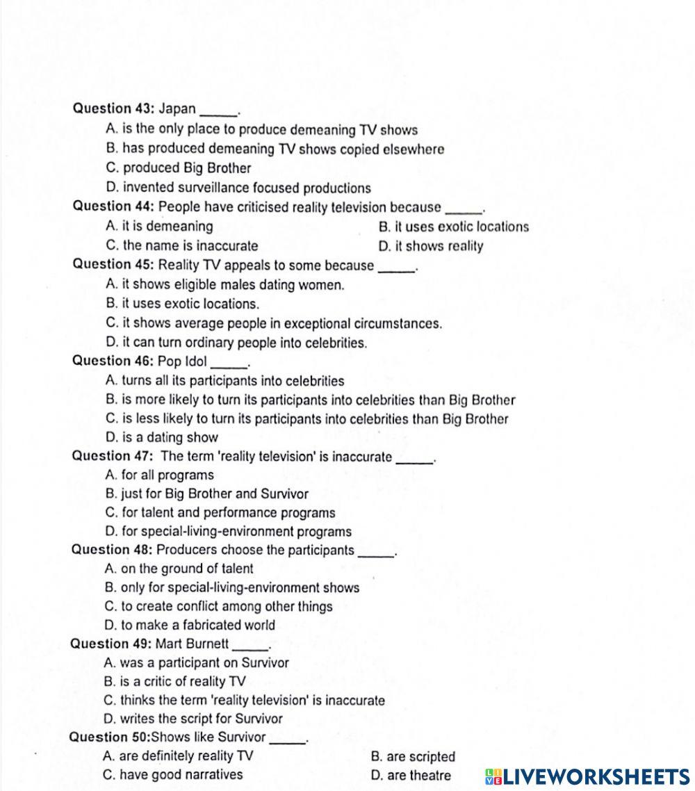 Practice test 4 - CNN (13) worksheet | Live Worksheets