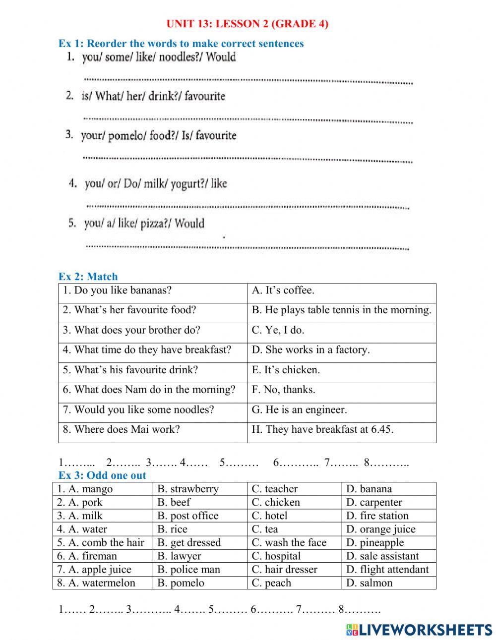 Unit 13: Lesson 2 (Grade 4) worksheet | Live Worksheets
