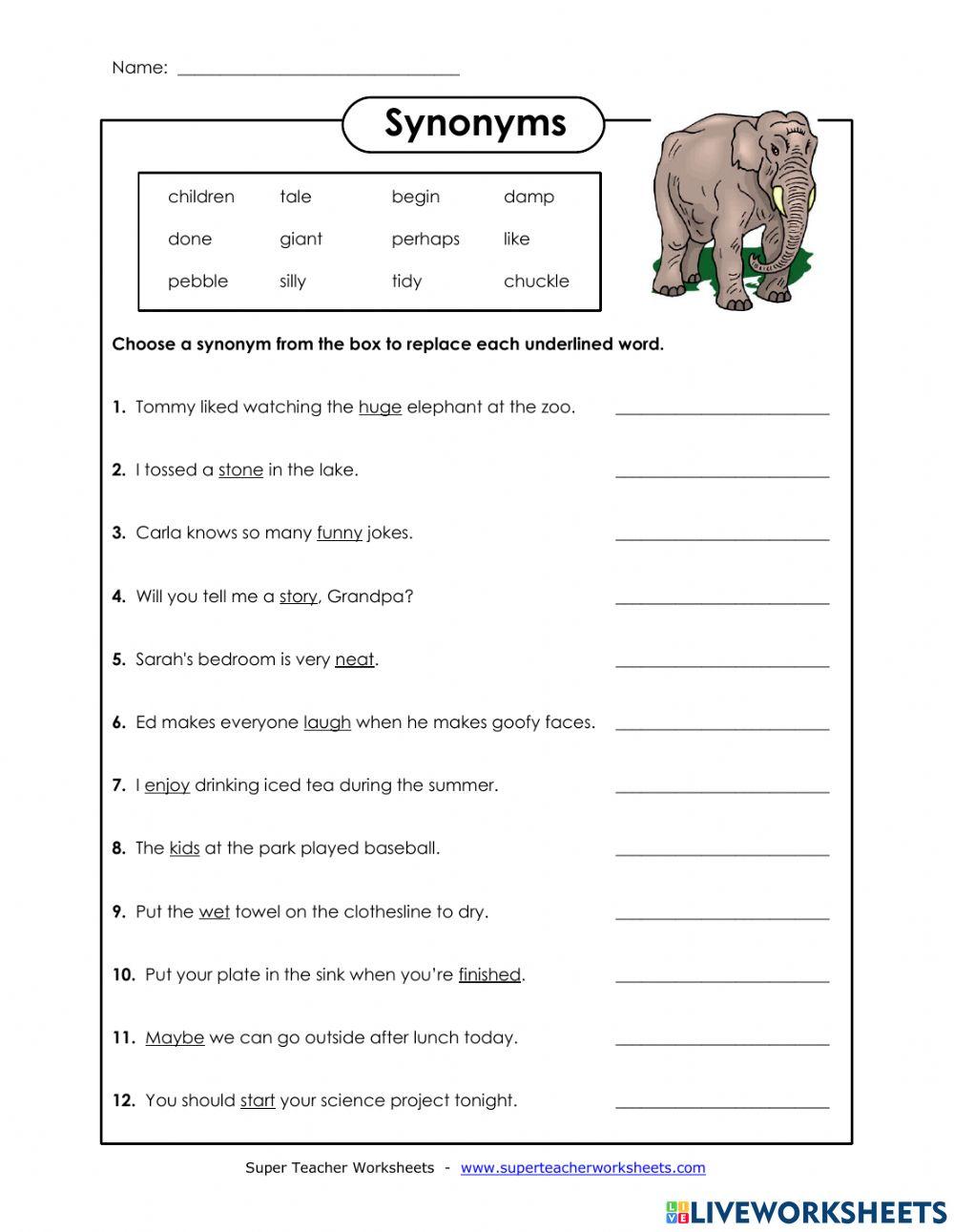 Synonyms 3 online exercise for | Live Worksheets