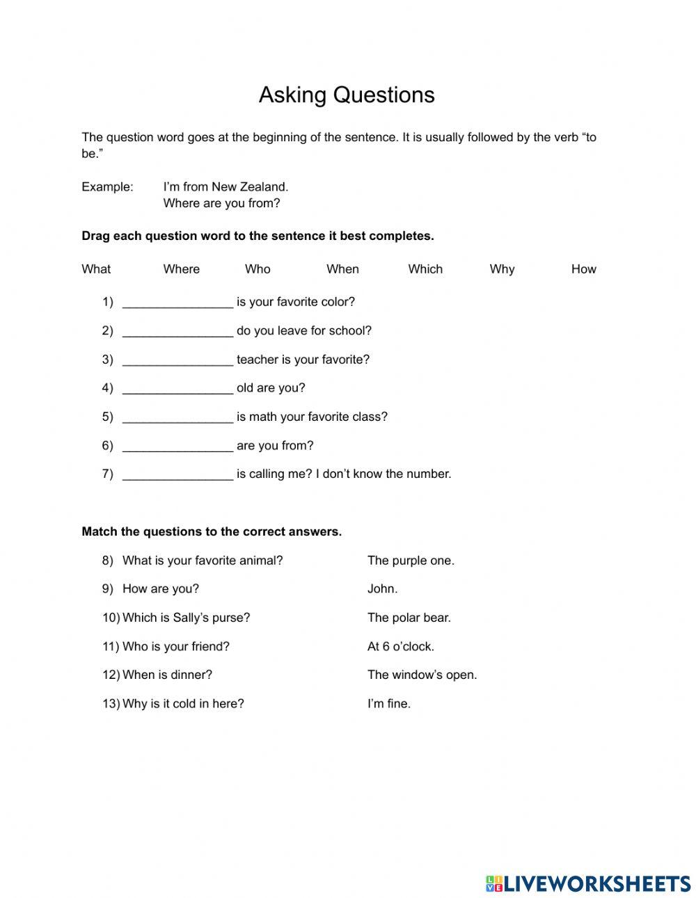 Asking Questions 1882903 | julesm | Live Worksheets