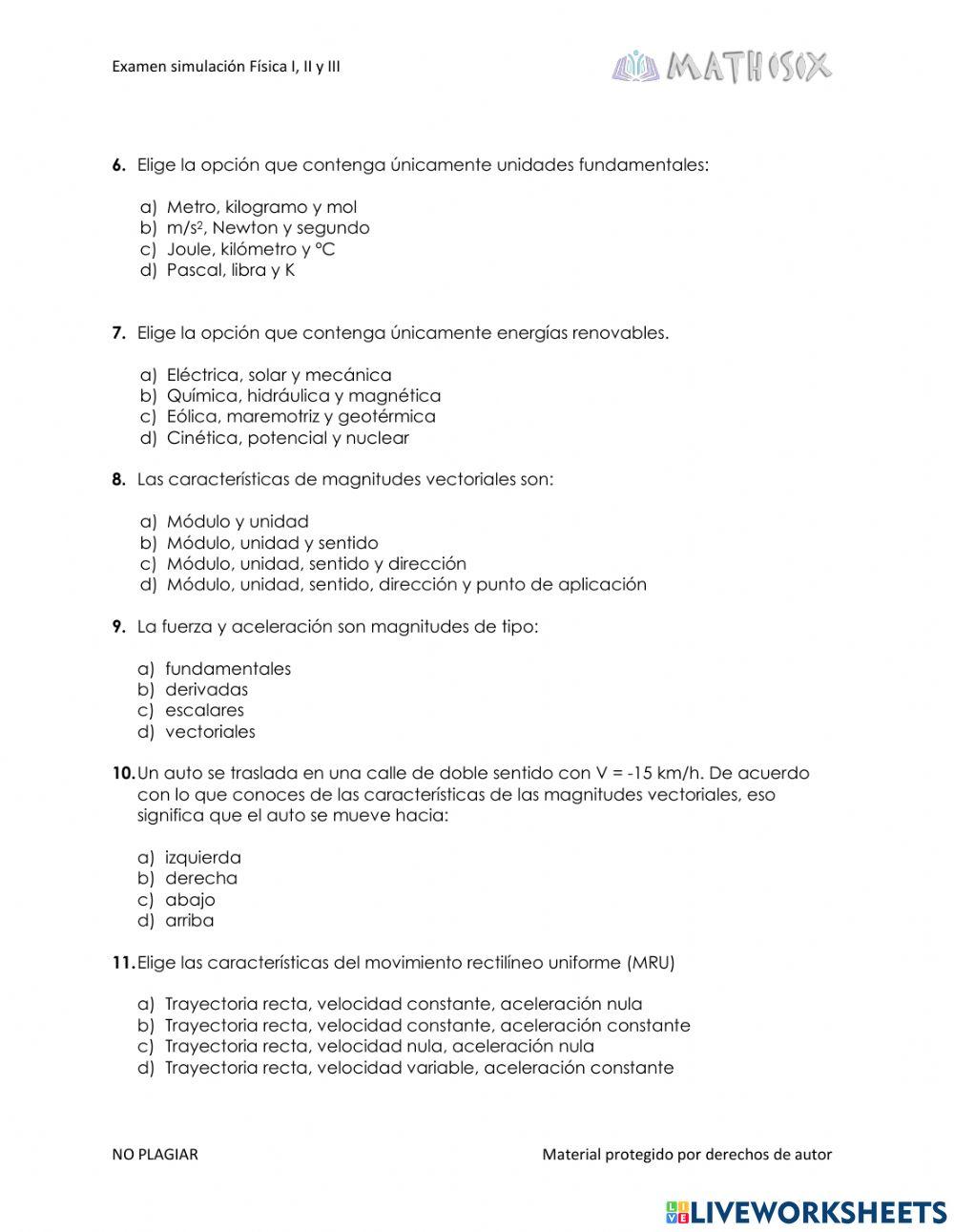 SIMULACIÓN 1 FÍ… | Free Interactive Worksheets | 2741889