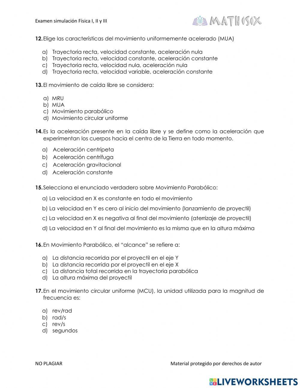 SIMULACIÓN 1 FÍ… | Free Interactive Worksheets | 2741889