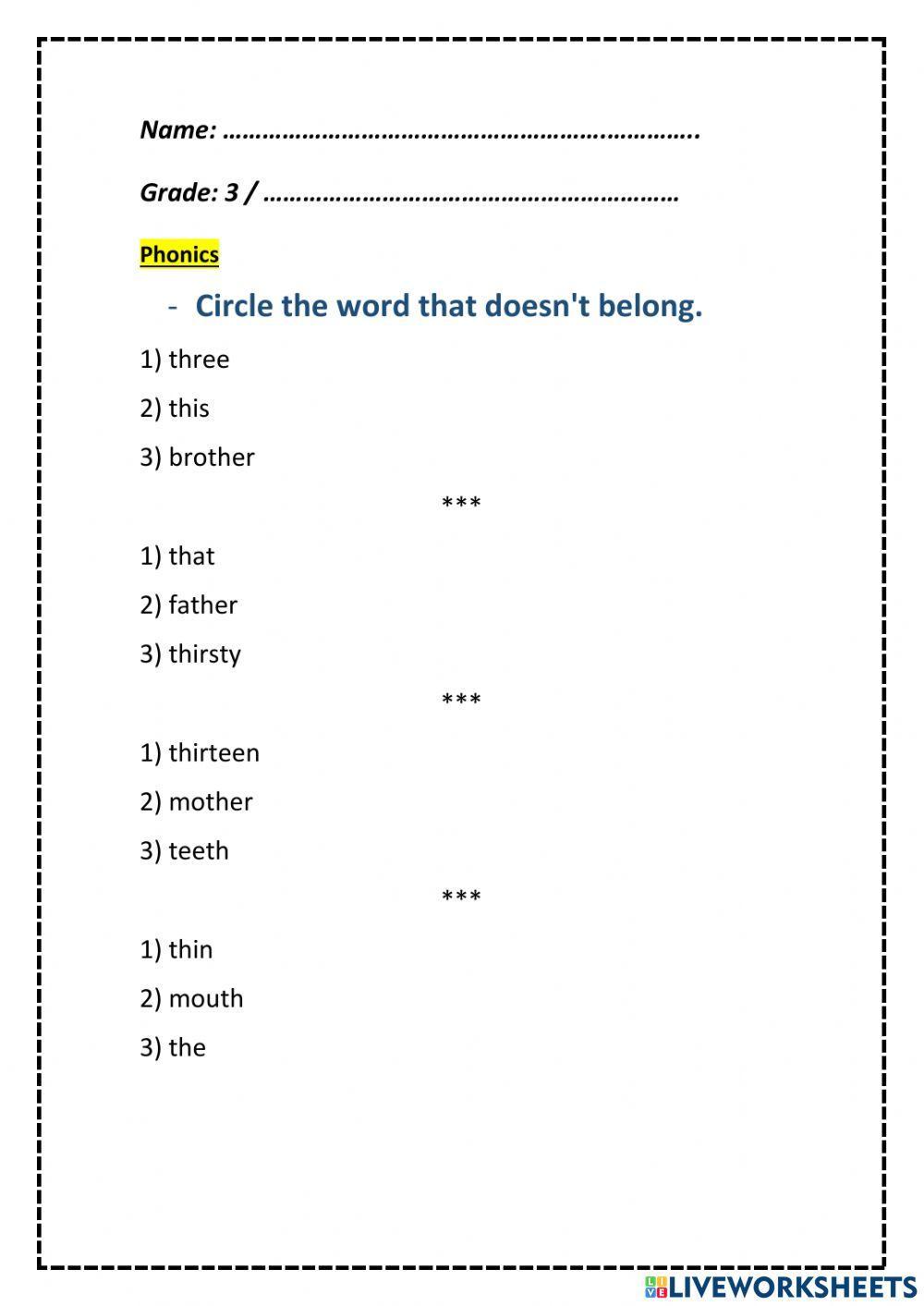Grade 3 module 6 phonics exercise 1 | shikha alnaemi