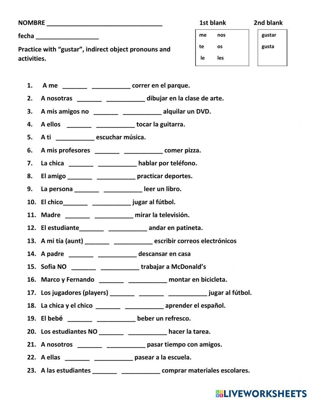 1883049 | IOPs and gustar | lkunsman | LiveWorksheets