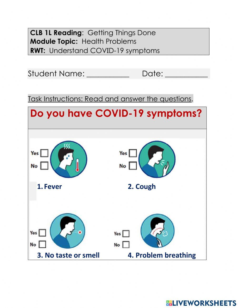 COVID-19 Symptoms interactive worksheet | Live Worksheets