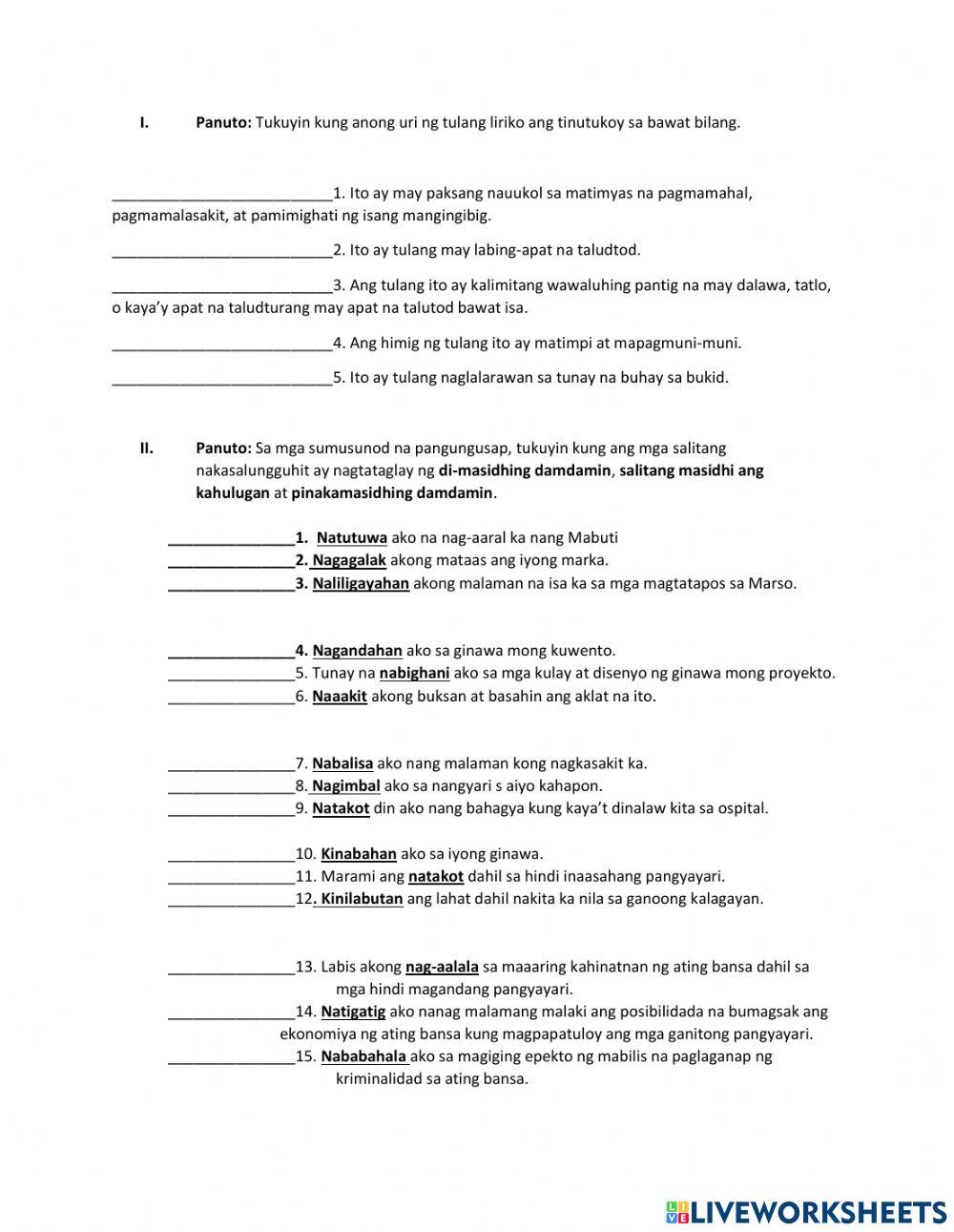 TULANG PANDAMDA… | Free Interactive Worksheets | 2742174